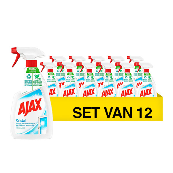 Aanbieding: 12x Ajax Cristal Glasreiniger spray (750 ml) Ajax 123schoon.nl