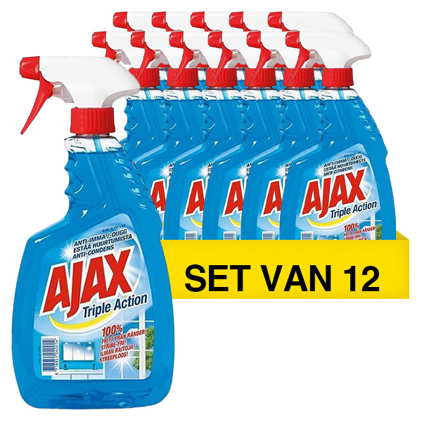 Aanbieding: 12x Ajax Triple Action glasreiniger spray (750 ml) Ajax 123schoon.nl