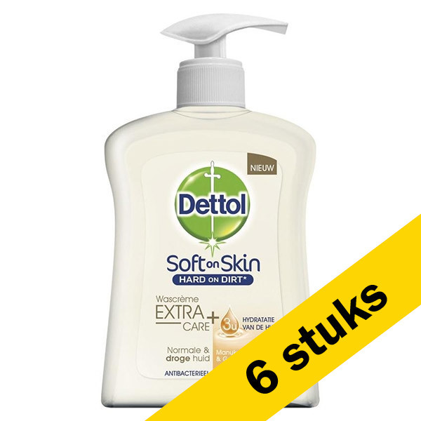 Aanbieding: 6x Dettol Extra Care handzeep honing (250 ml) Dettol 123schoon.nl