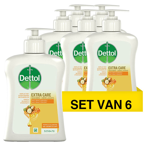 Aanbieding: 6x Dettol Handzeep Extra Care Honey & Sheabutter (250 ml) Dettol 123schoon.nl