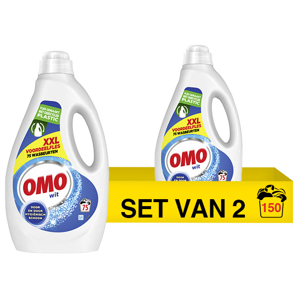 Aanbieding: Omo Vloeibaar Wasmiddel Wit 3.75 Liter (2 flessen - 150 wasbeurten) Omo 123schoon.nl