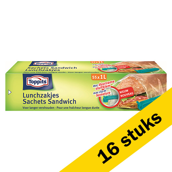 Aanbieding: Toppits Lunchzakjes | 1 liter | 16 x 55 zakjes Toppits ...