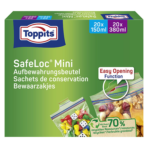 Toppits Safeloc Mini Zip-Zakjes | 150 ml + 380 ml | 20 + 20 zakjes ...